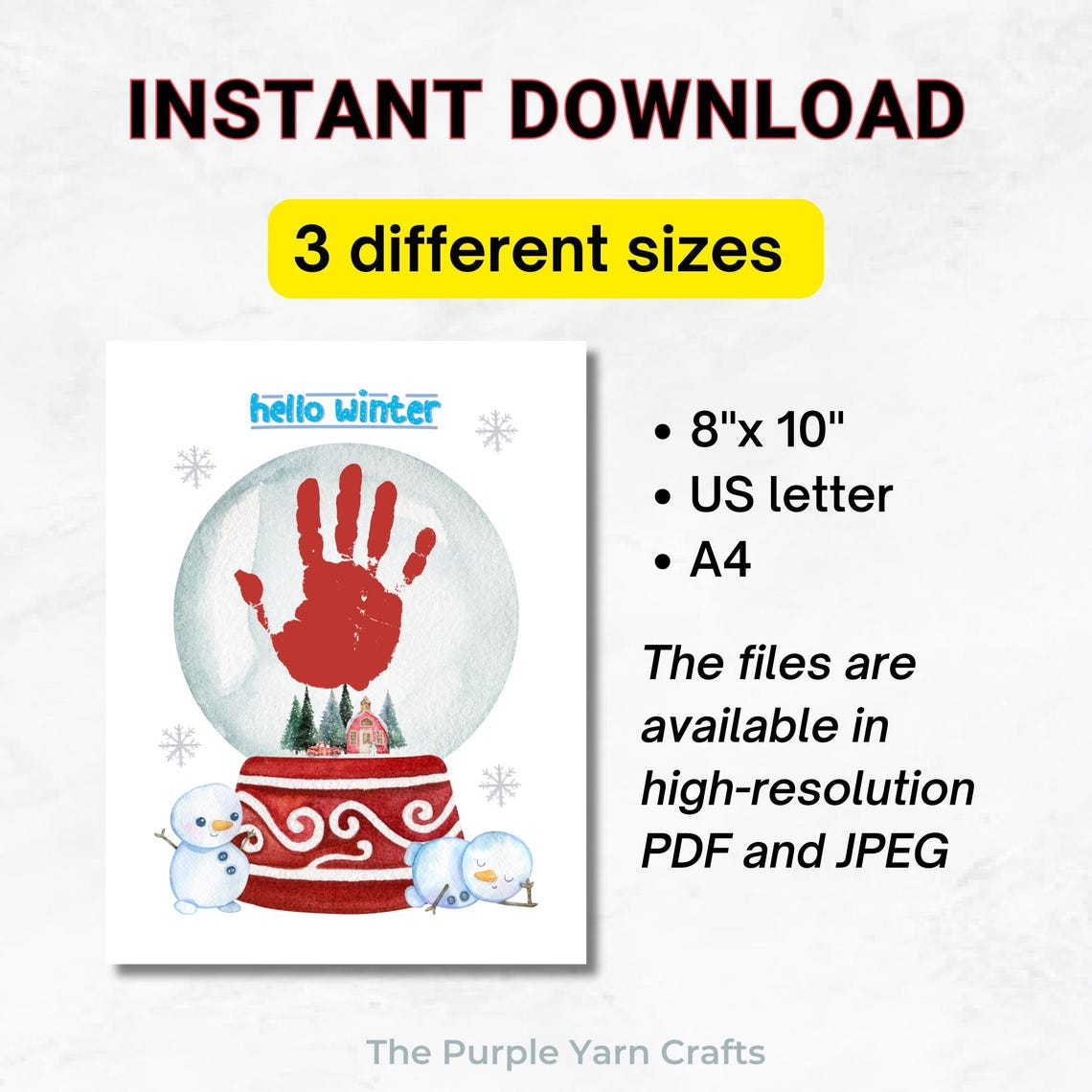Snowglobe Handprint Craft, Snowglobe Printable, Hello Winter Handprint ...
