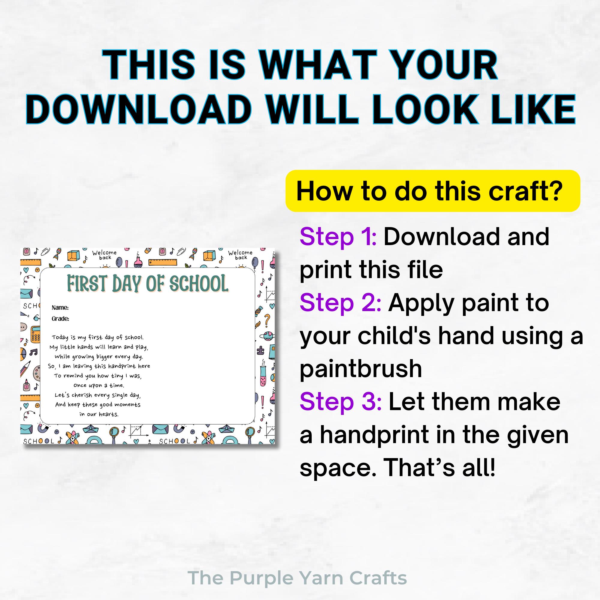 First Day of School Poem Handprint, Kindergarten Preschool Handprint ...