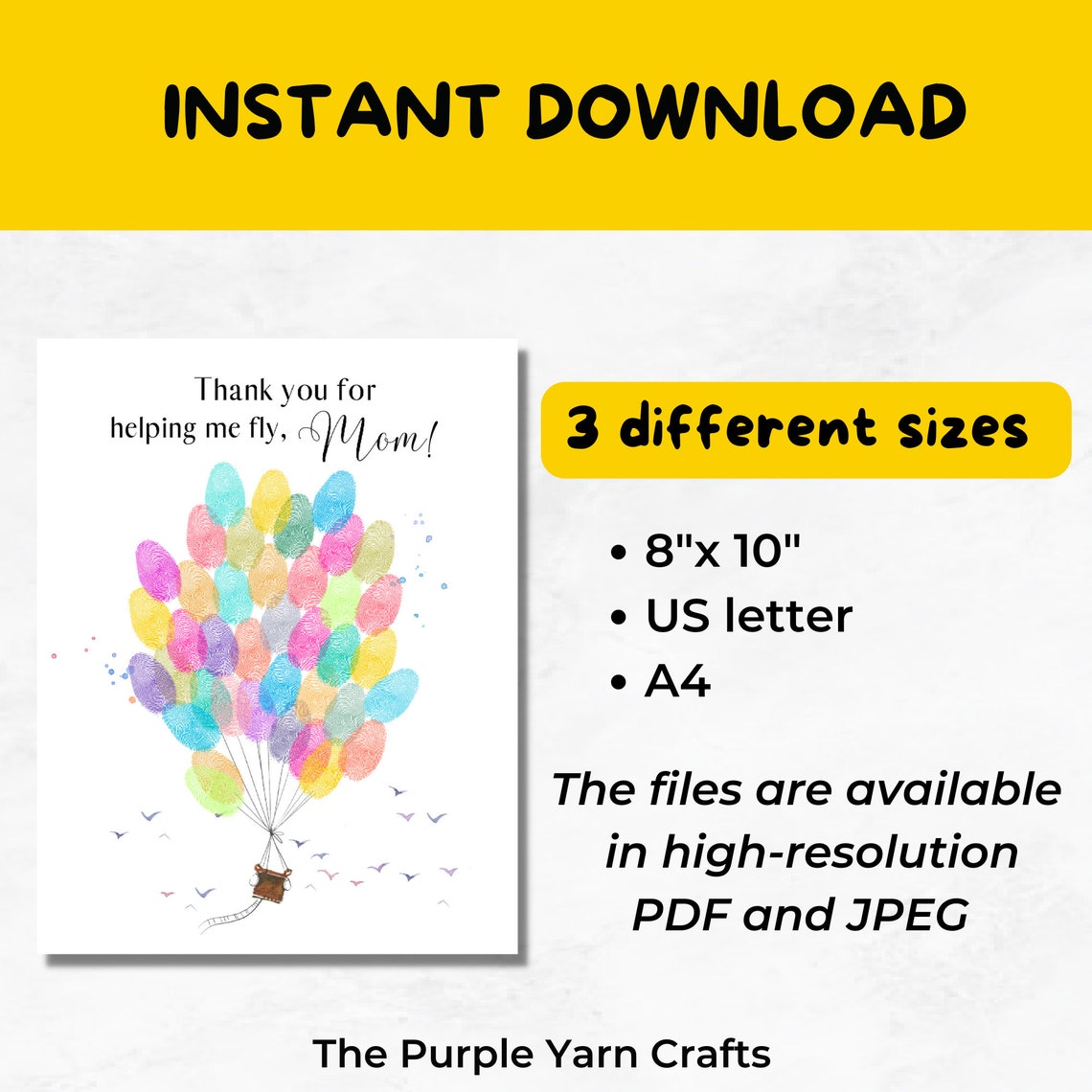 Mother's Day Fingerprint Art, Balloon Fingerprint Printable, Thumbprint ...