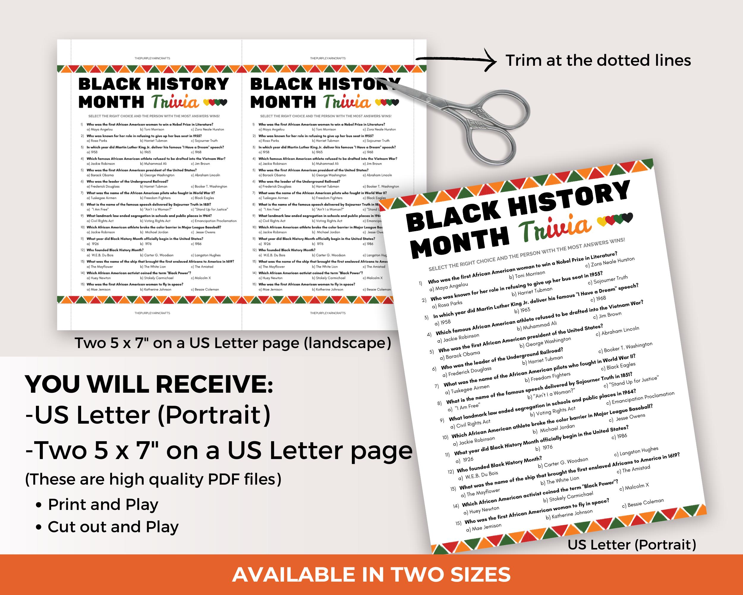 Black History Month Trivia Game, Black History Trivia, Black History ...