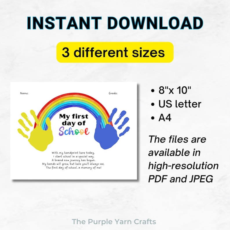 First Day of School Poem Handprint, Back to School Handprint, Prek ...