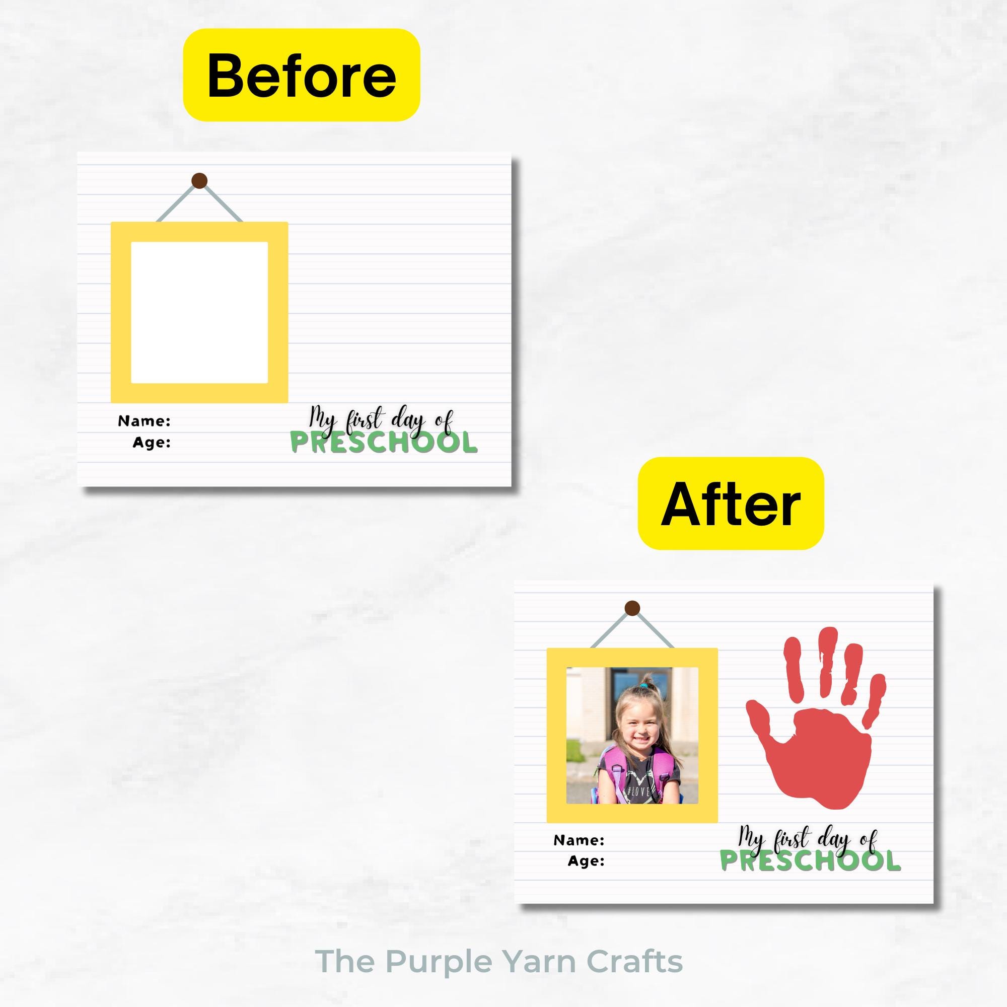 First Day of Preschool Photo Frame Handprint, Printable Back to School ...