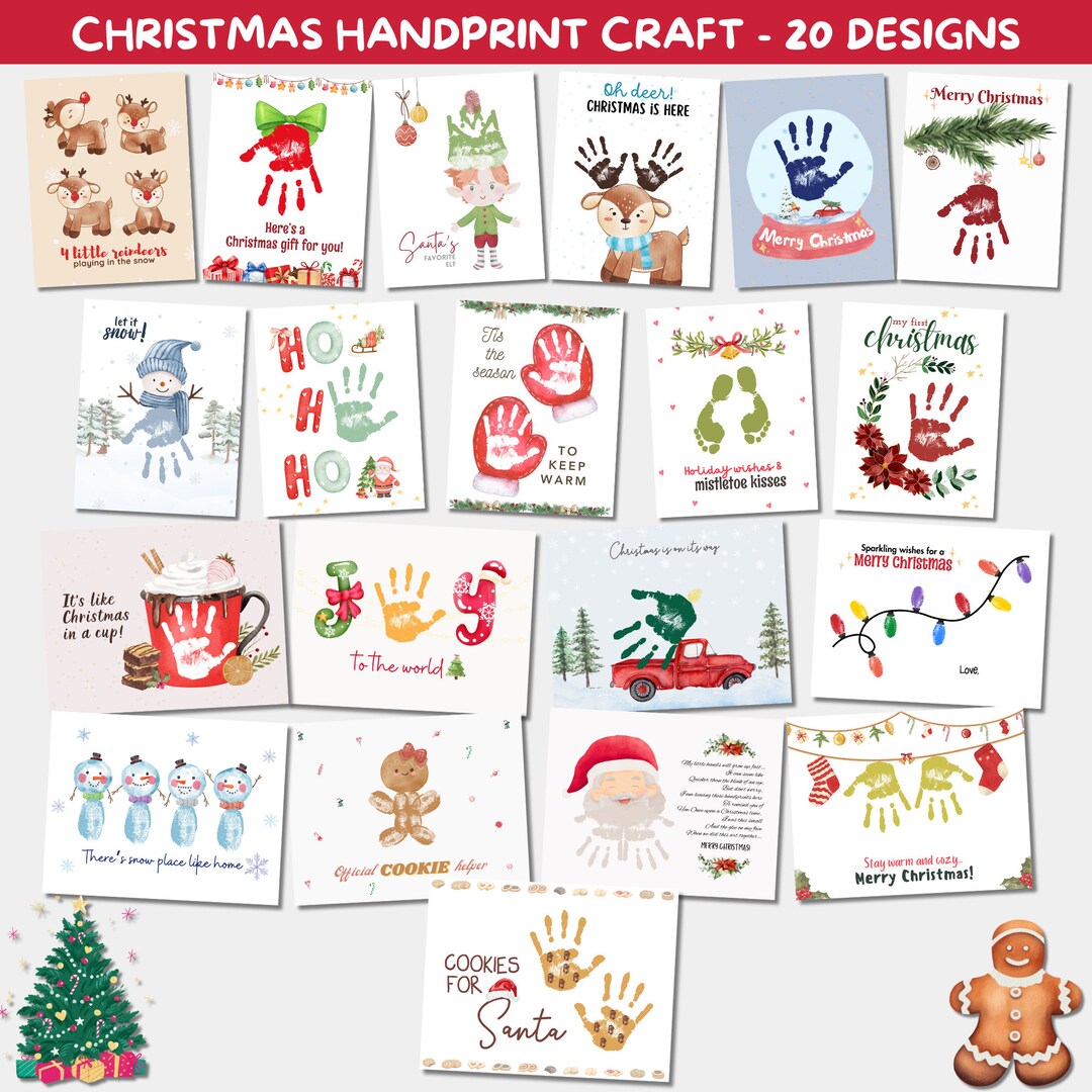 Christmas Handprint Footprint Thumbprint Art Bundle, Winter Handprint ...