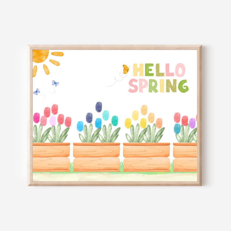 Hello Spring Fingerprint Flower Craft, Spring Handprint Art, Spring ...
