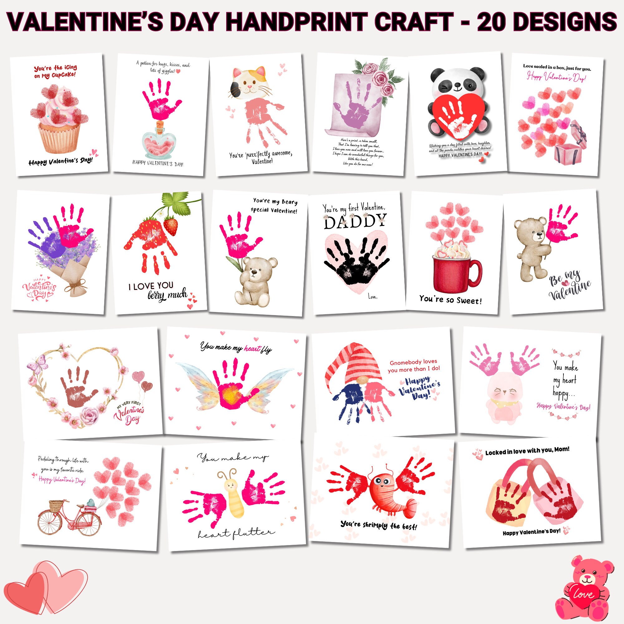 Valentine's Day Handprint Art Bundle, Fingerprint Craft, Baby Toddler ...