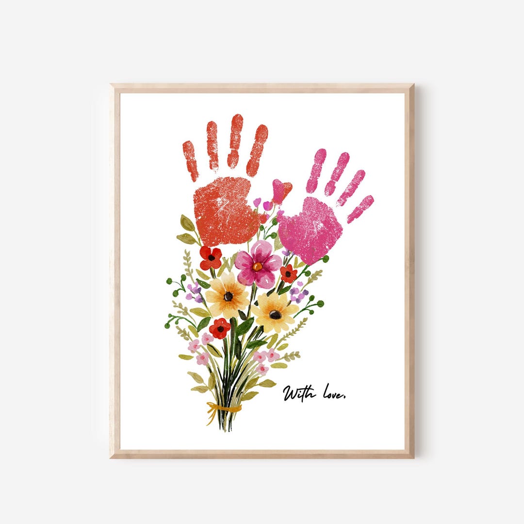 Flower Bouquet Handprint, Handprint Gift From Child, Spring Handprint ...