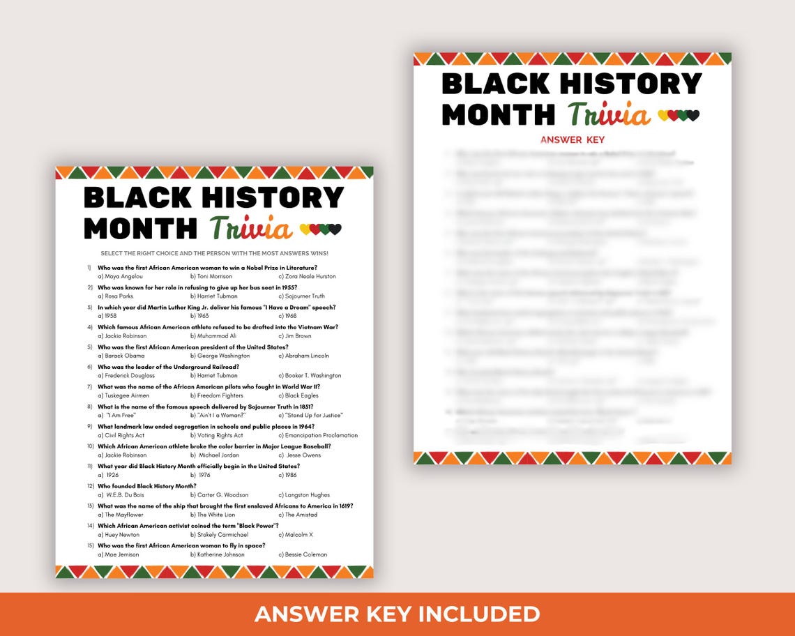 Black History Month Trivia Game, Black History Trivia, Black History ...