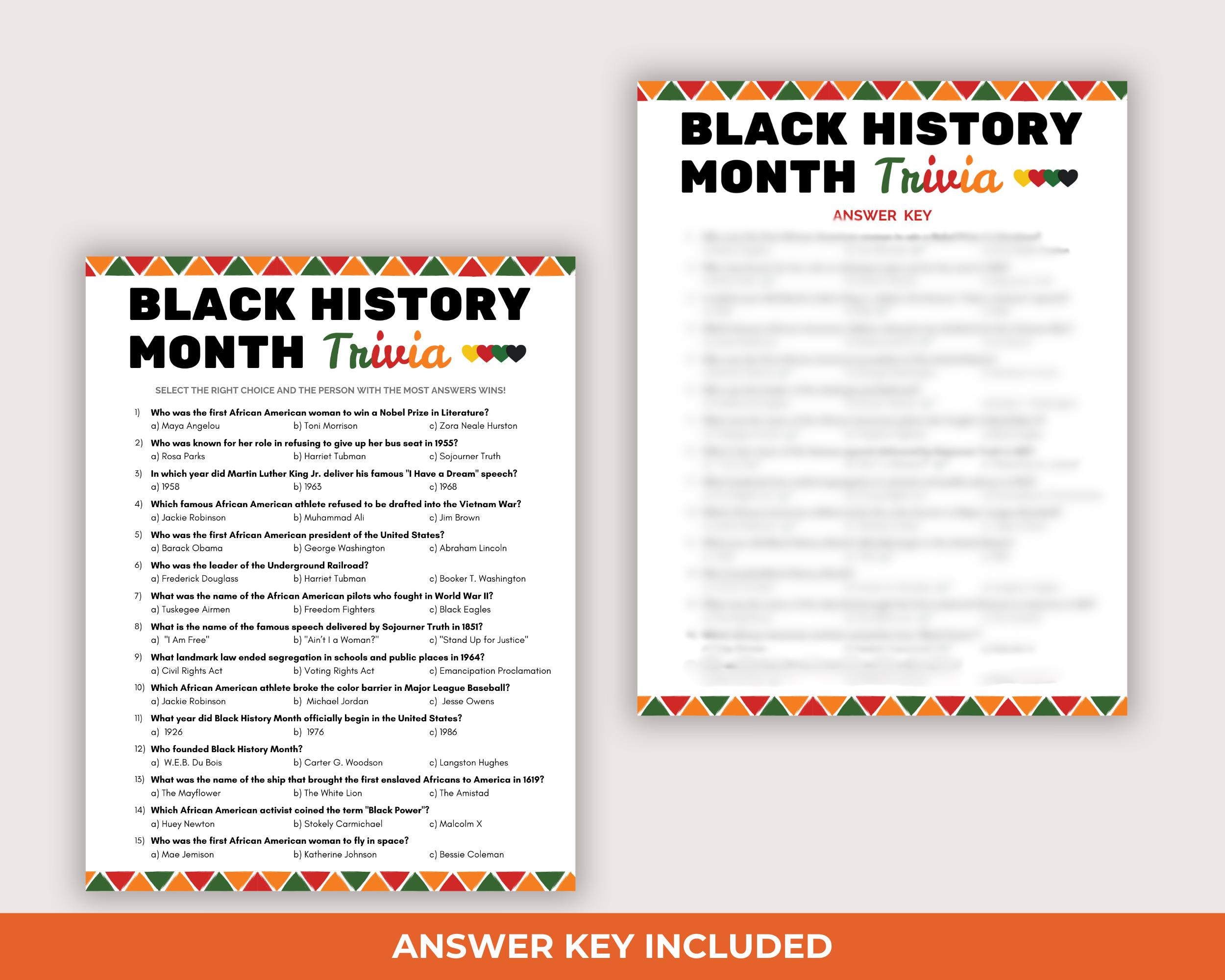 Black History Month Trivia Game, Black History Trivia, Black History ...