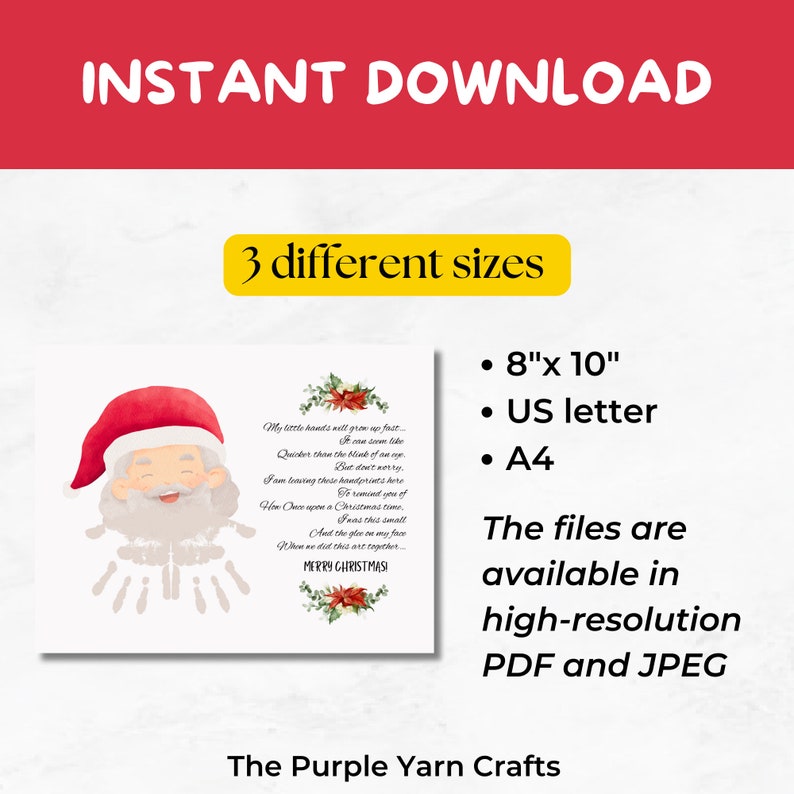 Santa Handprint Art, Christmas Handprint Poem, Christmas Handprint Art ...
