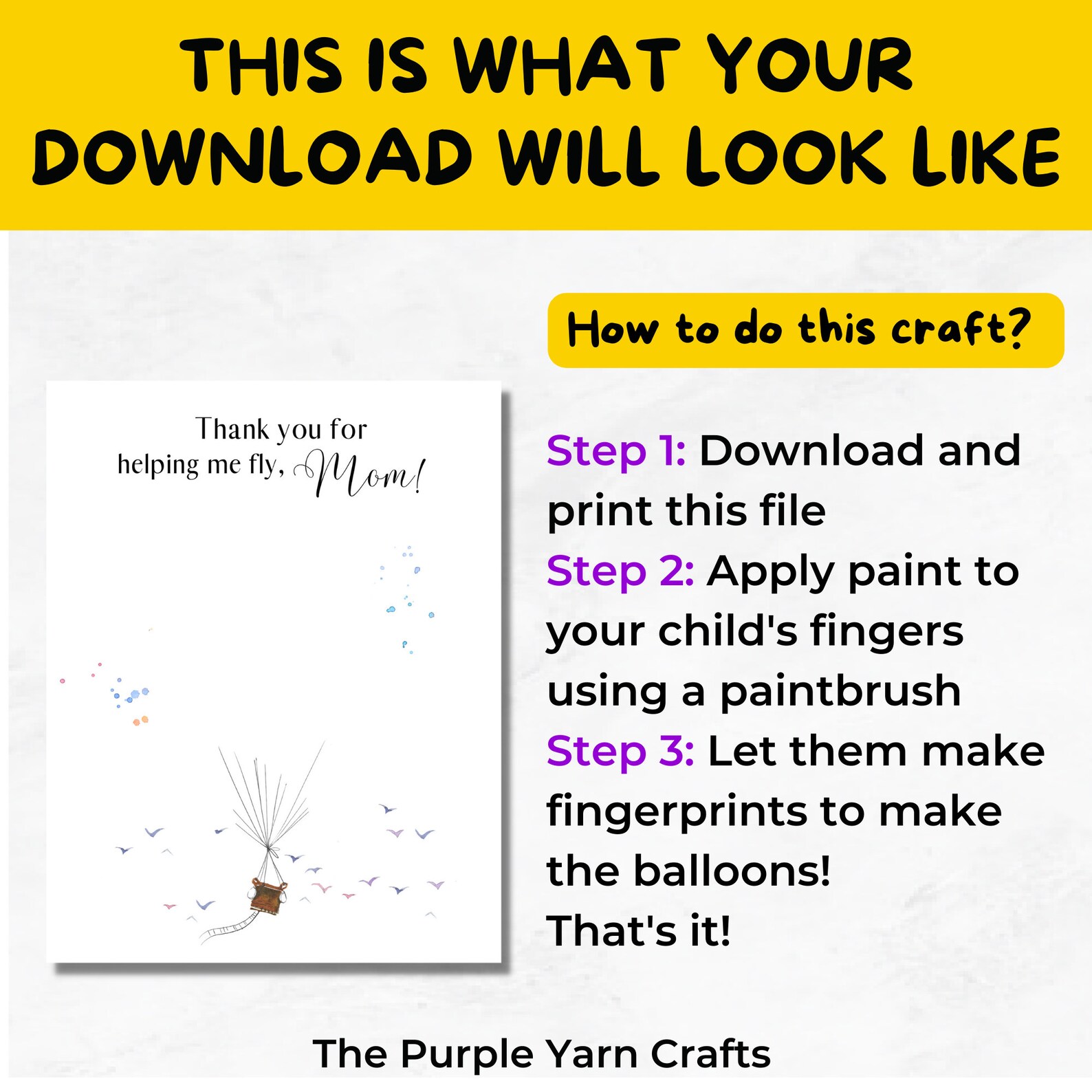 Mother's Day Fingerprint Art, Balloon Fingerprint Printable, Thumbprint ...