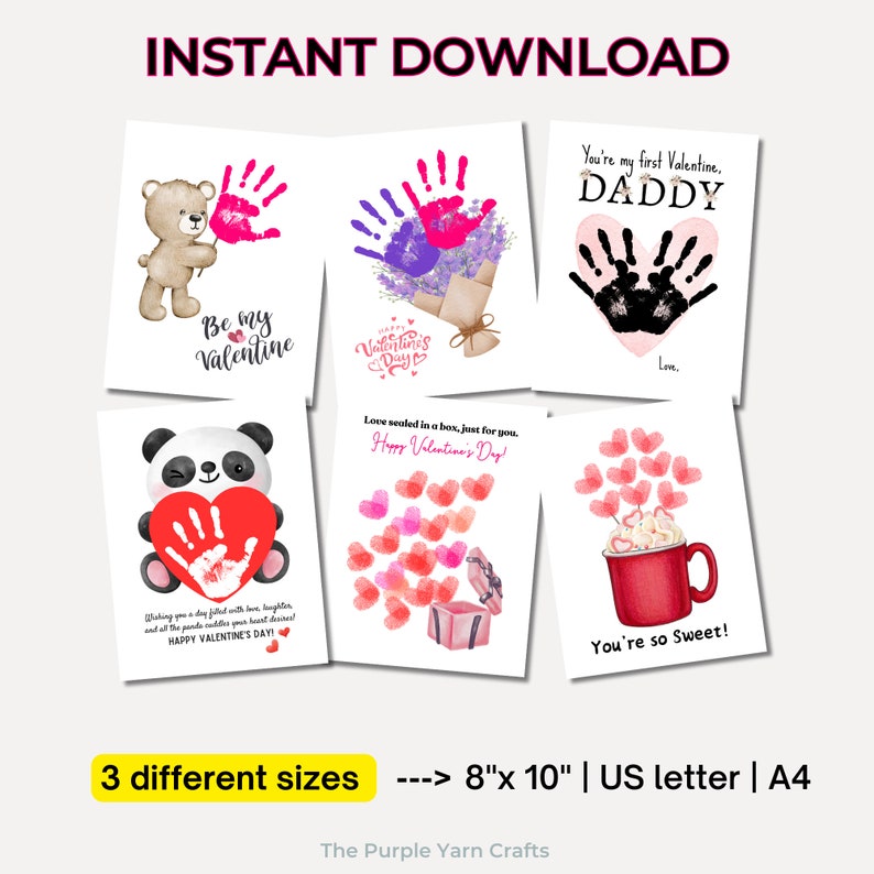 Valentine's Day Handprint Art Bundle, Fingerprint Craft, Baby Toddler ...
