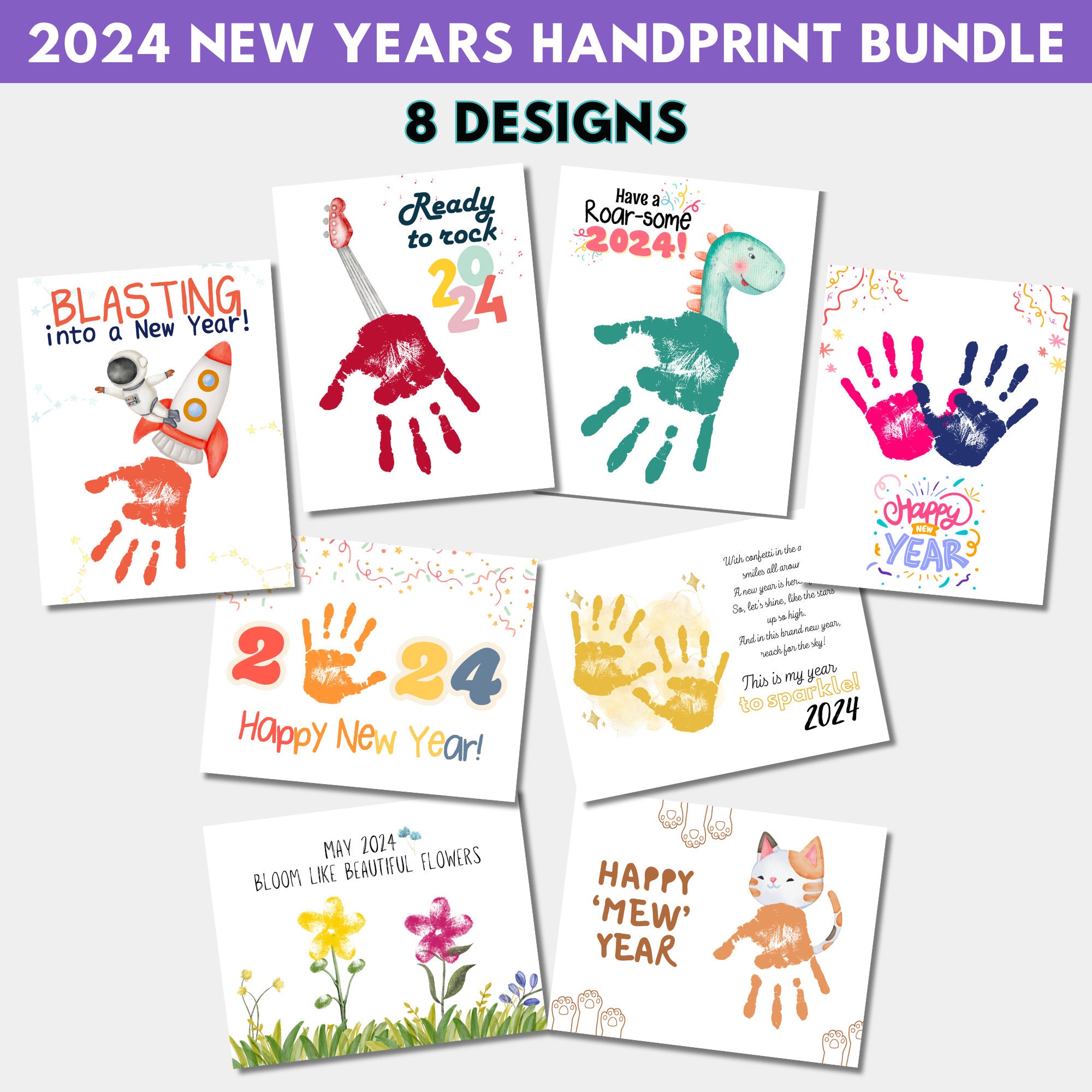 New Years Handprint Craft Bundle, Printable New Years Handprint 2024 ...