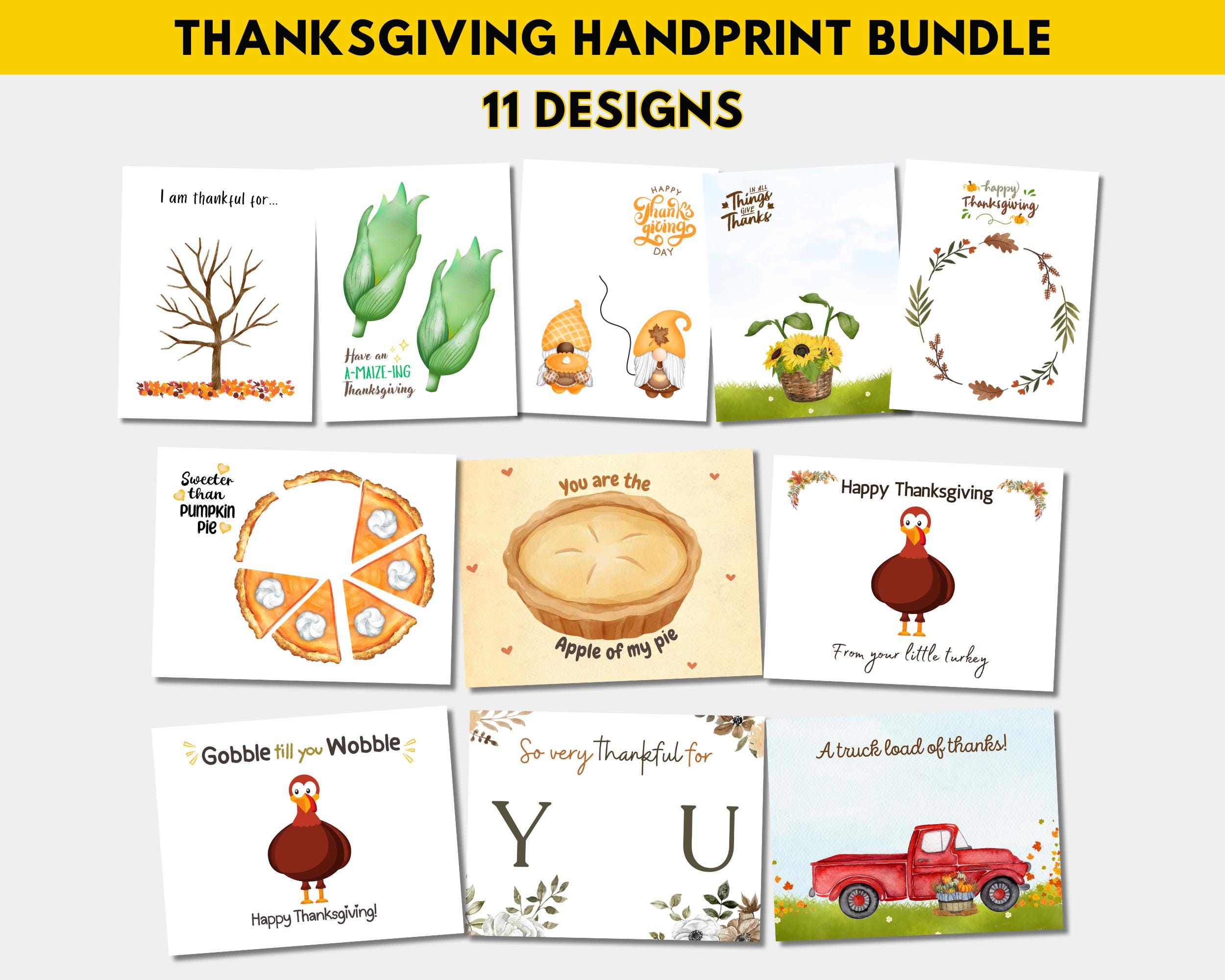Thanksgiving Handprint Bundle, Happy Thanksgiving Printable, Turkey ...