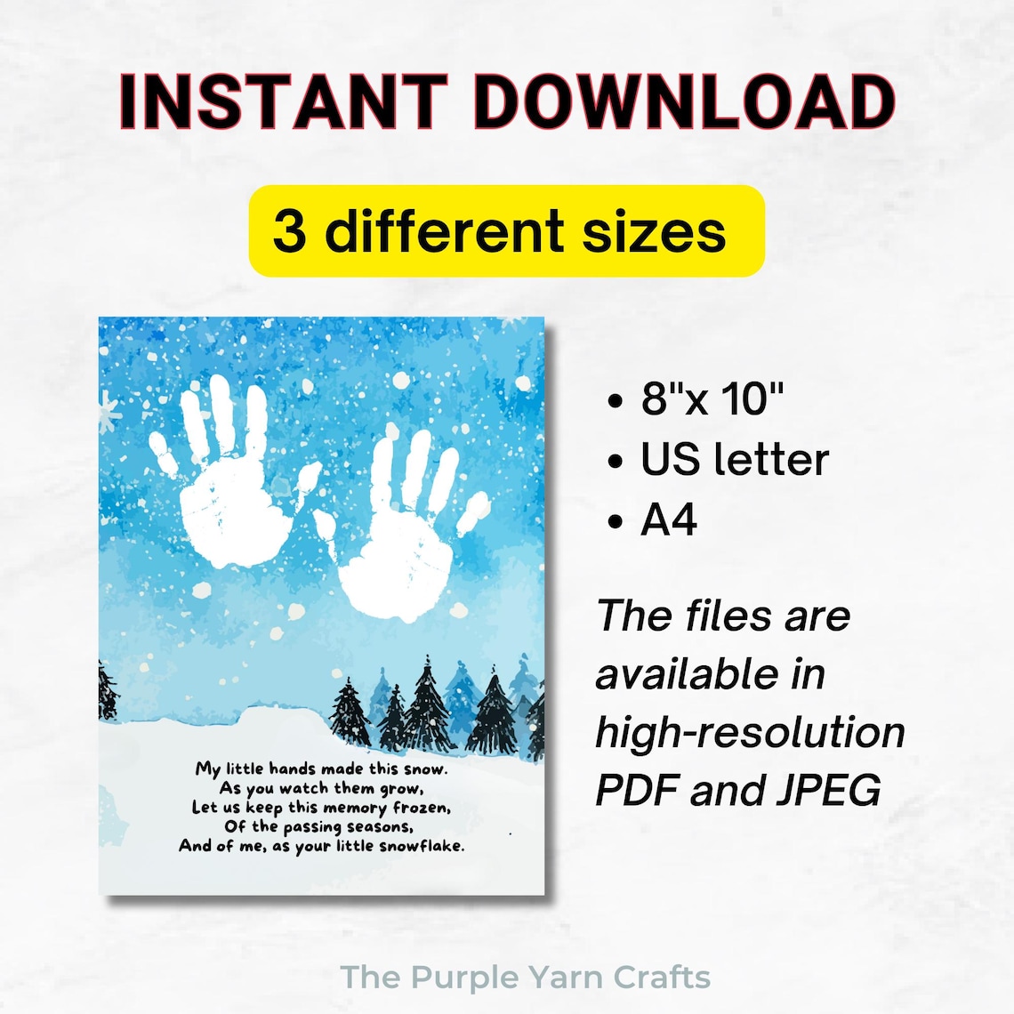 Snowflake Handprint Art, Winter Poem Handprint, Winter Craft Toddler ...