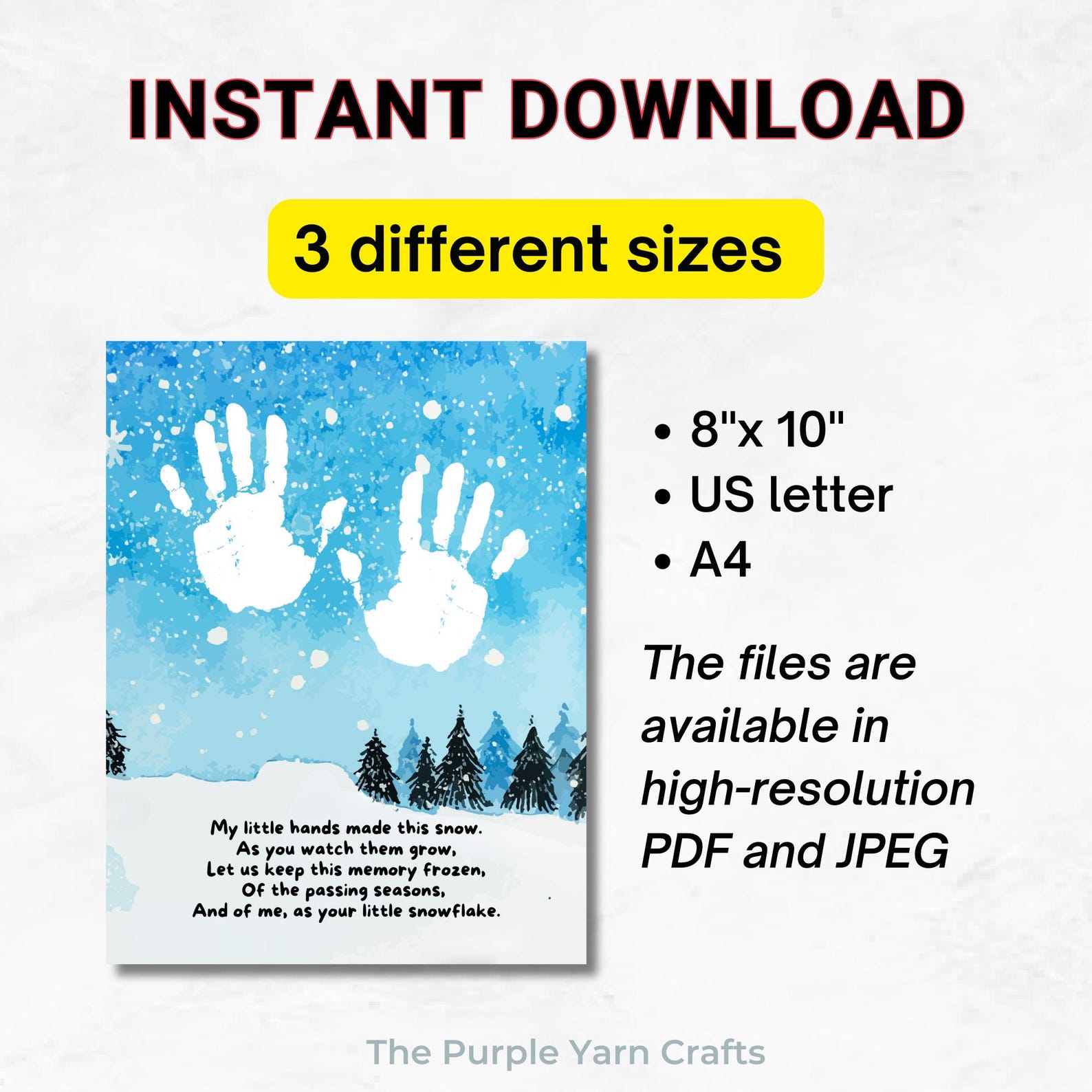 Snowflake Handprint Art, Winter Poem Handprint, Winter Craft Toddler ...