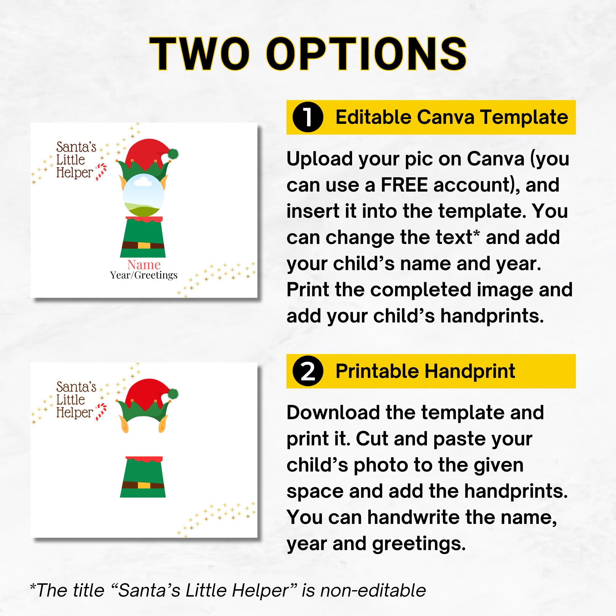 Elf Photo Handprint Art, Editable Canva Template, Baby's First ...