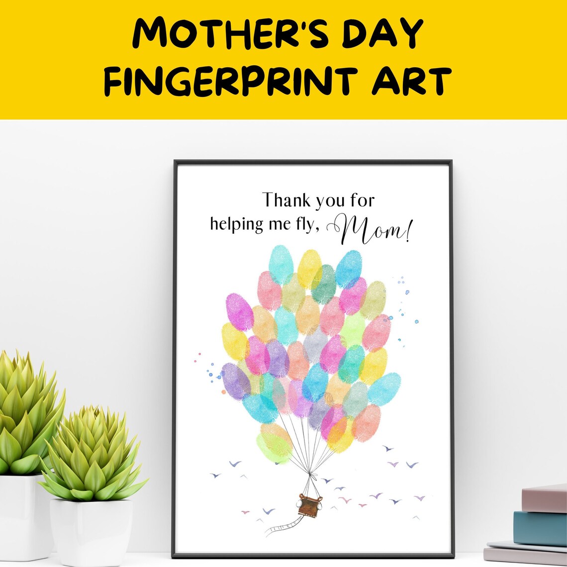 Mother's Day Fingerprint Art, Balloon Fingerprint Printable, Thumbprint ...