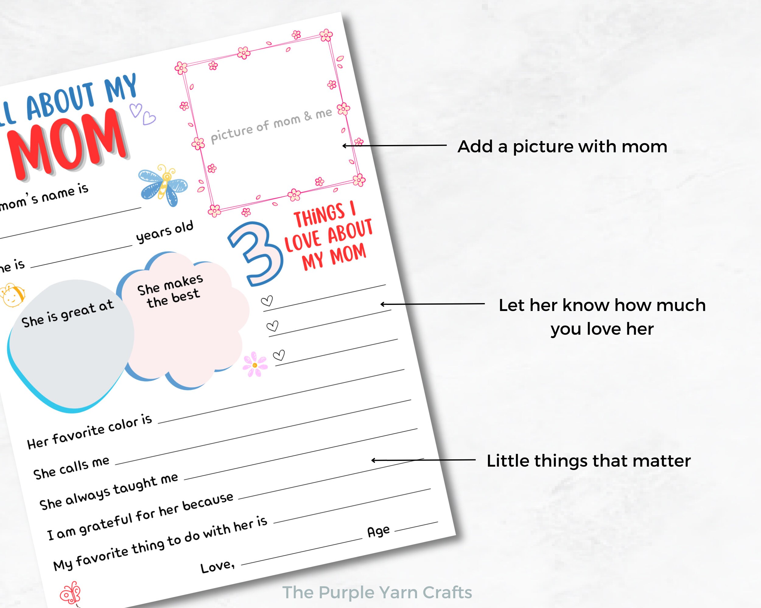 All About My Mom Printable, Mother's Day Printable Worksheet, Mother's ...