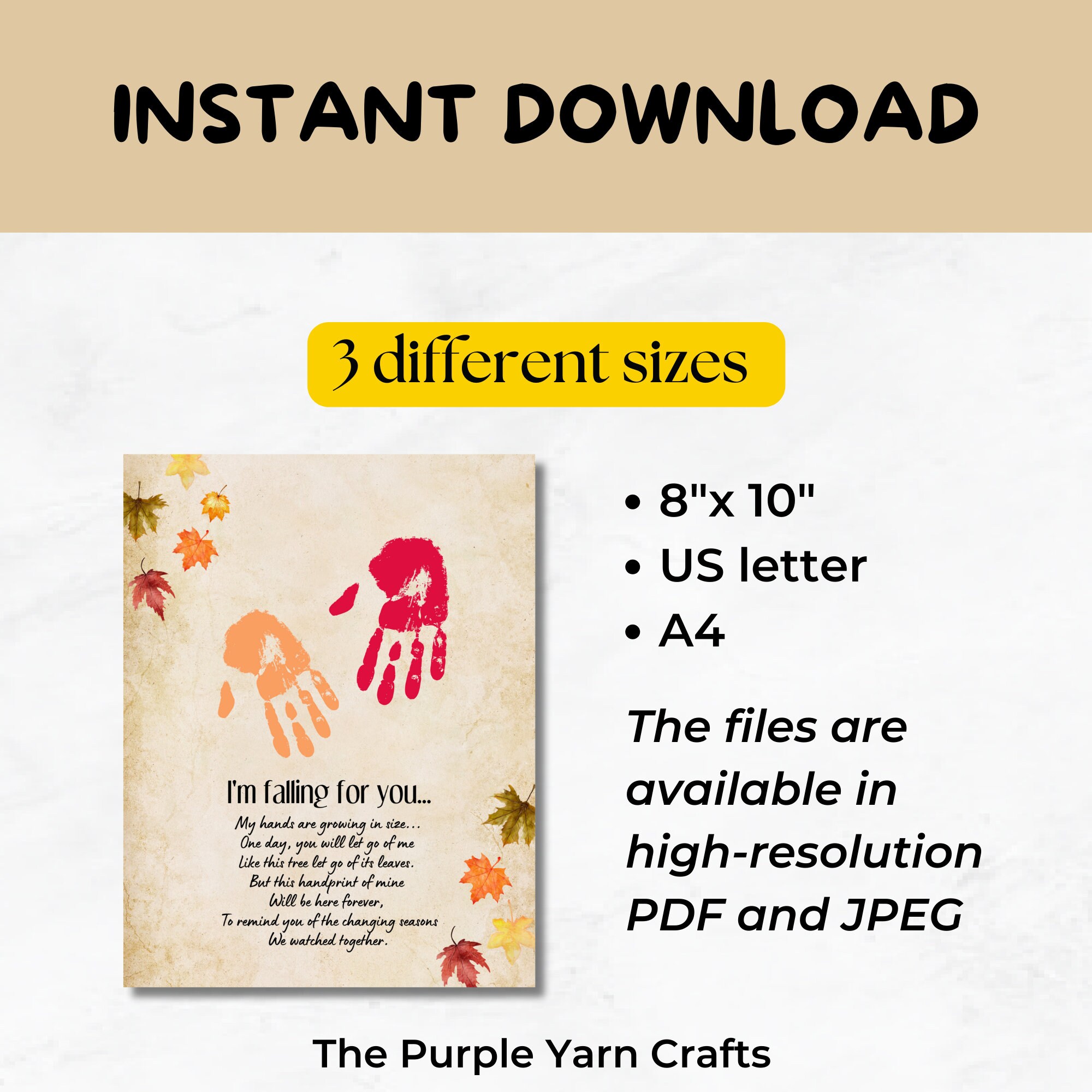 Fall Leaf Poem Handprint Art, Printable Autumn Handprint, Baby Toddlers ...