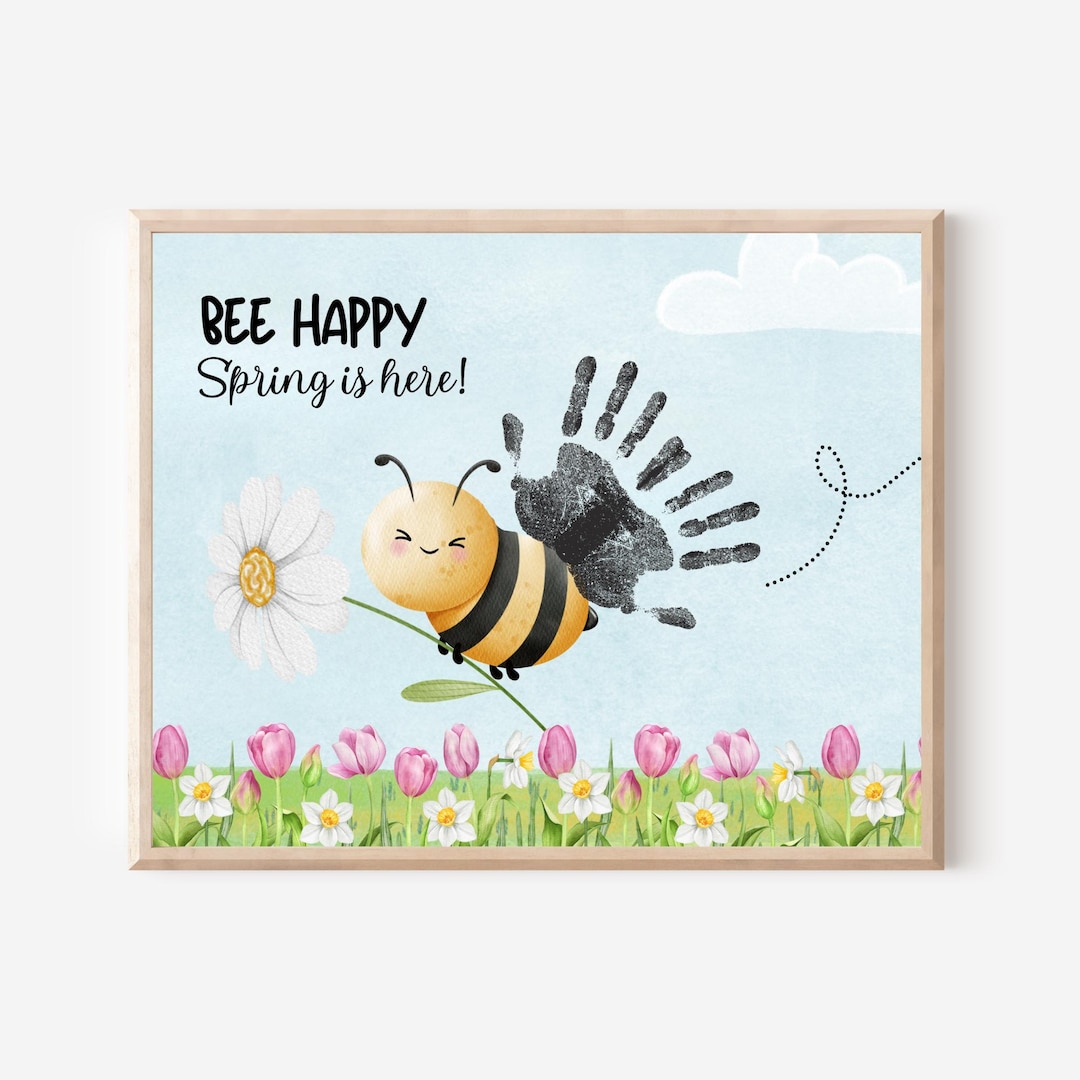 Bee Happy Handprint Art, Spring Bee Handprint, Bee Art for Toddlers ...