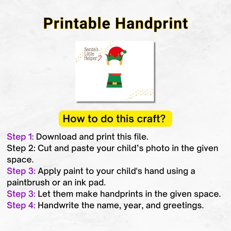Elf Photo Handprint Art, Editable Canva Template, Baby's First ...