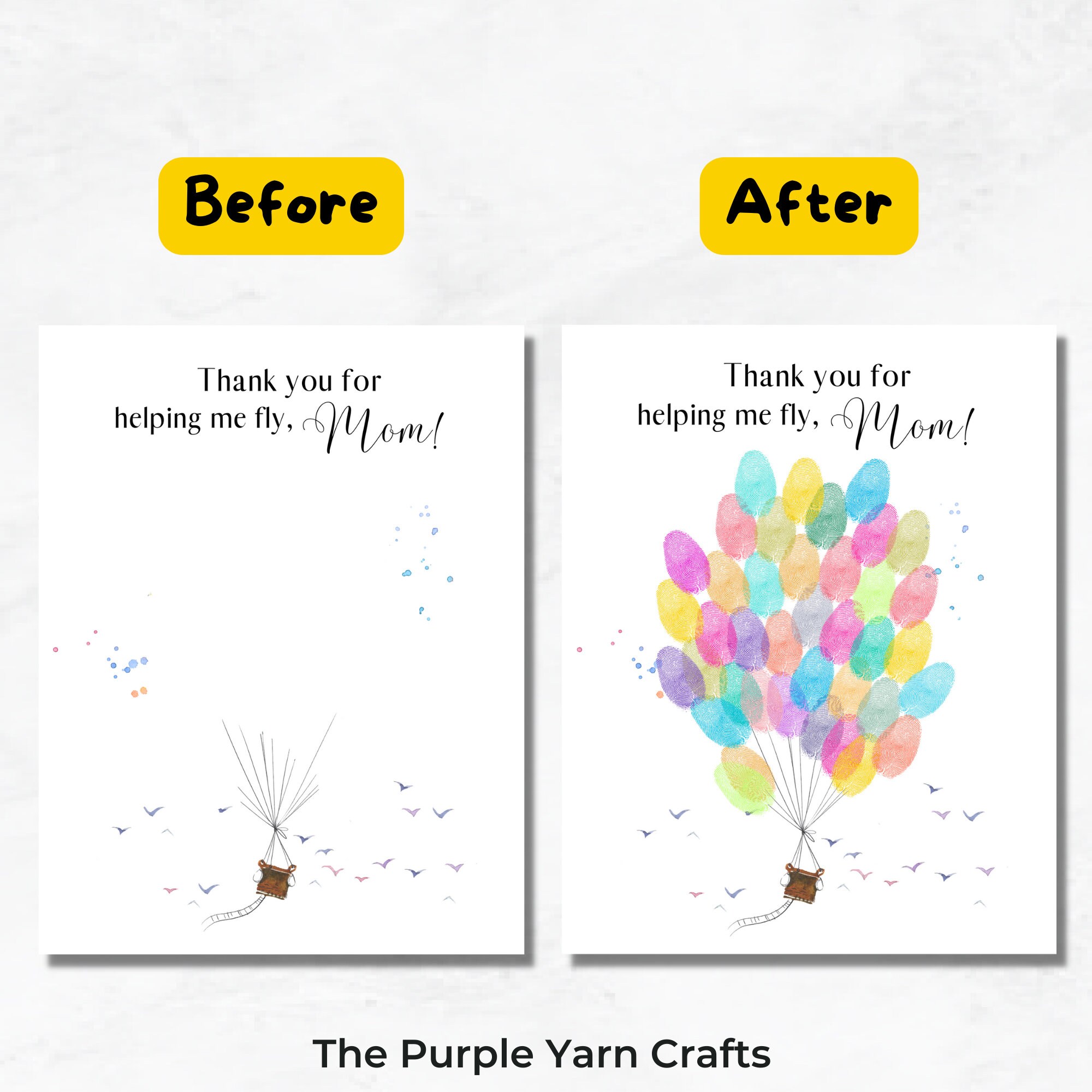 Mother's Day Fingerprint Art, Balloon Fingerprint Printable, Thumbprint ...