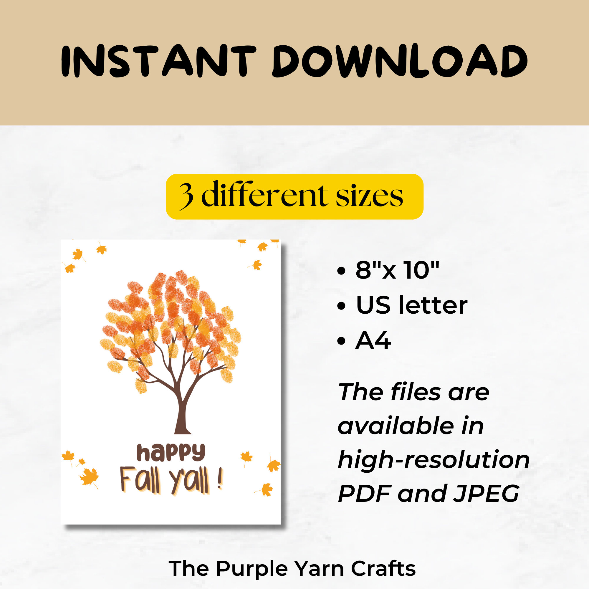 Fall Tree Fingerprint Craft, Printable Fall Handprint Craft, Happy Fall ...