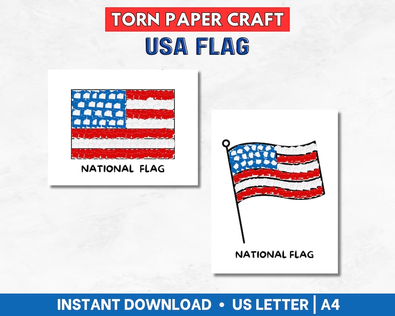 Torn Paper Craft Flag, USA Flag Activity, Torn Paper Flag Template, Cut ...