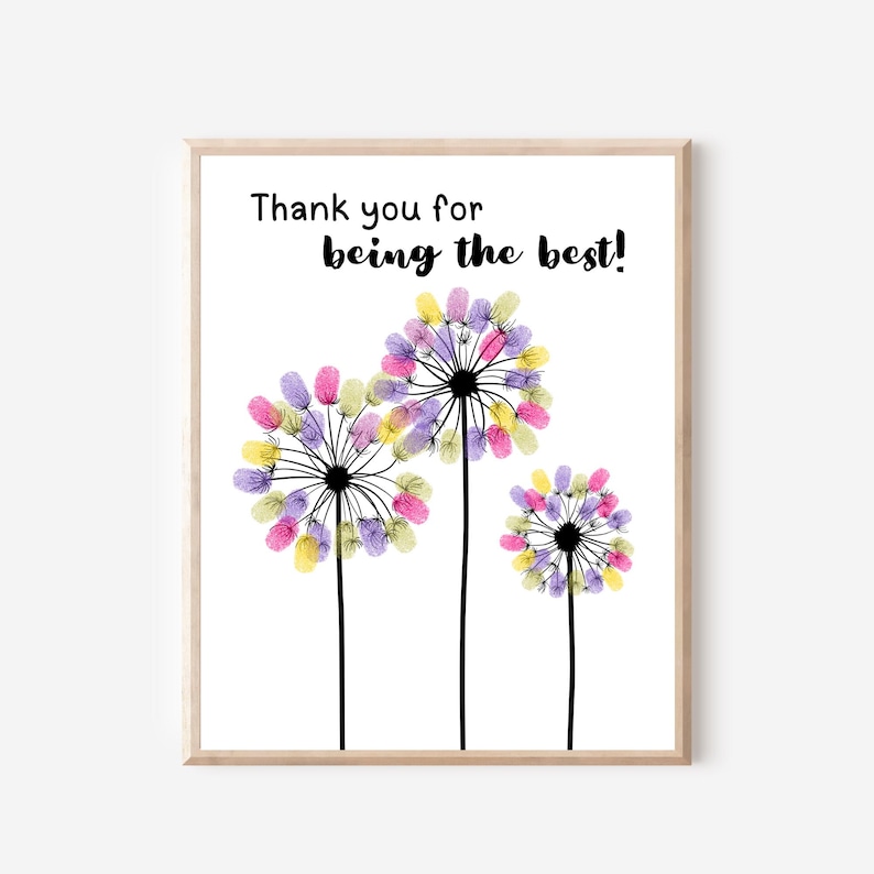 Dandelion Fingerprint Art, Fingerprint Gift Teacher Appreciation ...
