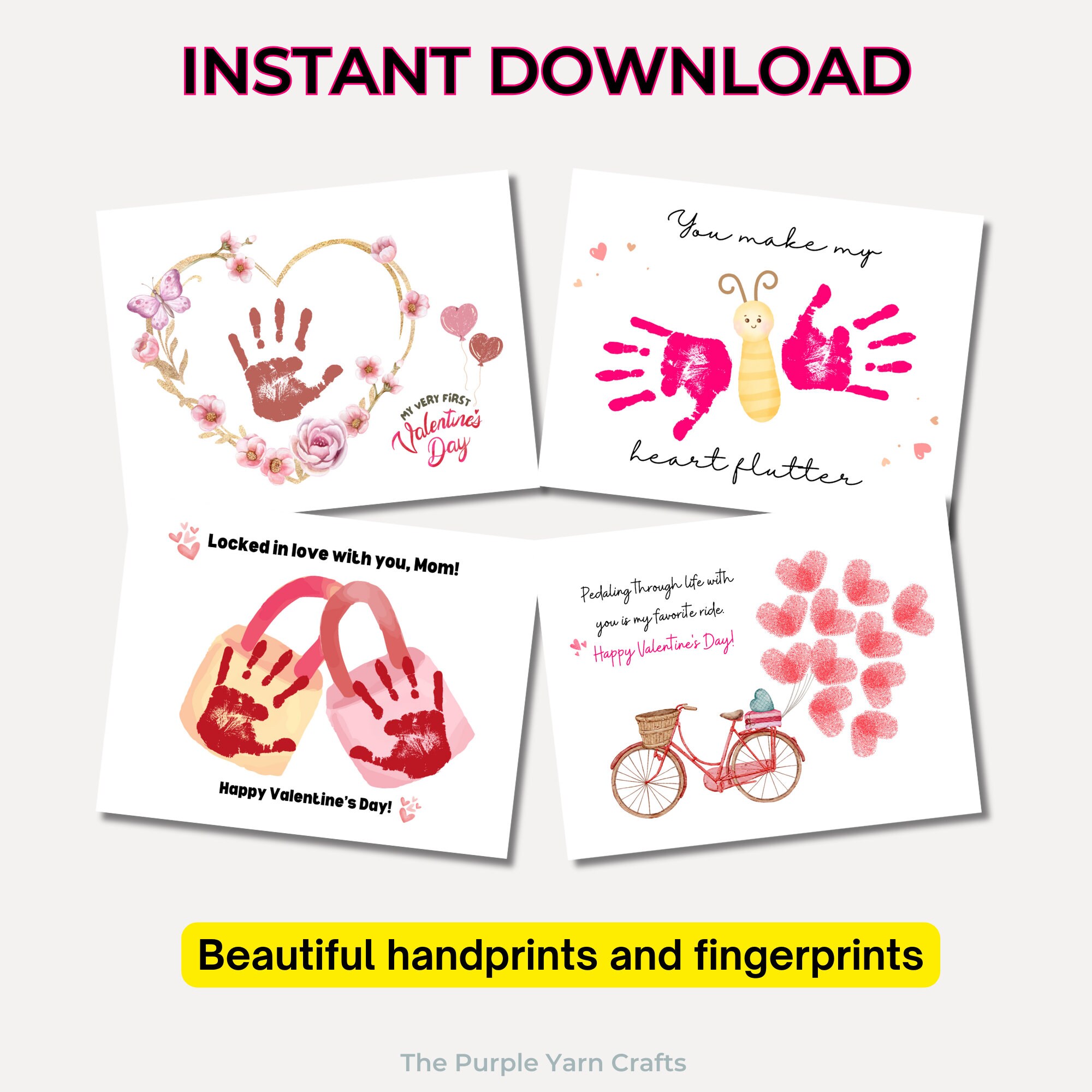 Valentine's Day Handprint Art Bundle, Fingerprint Craft, Baby Toddler ...