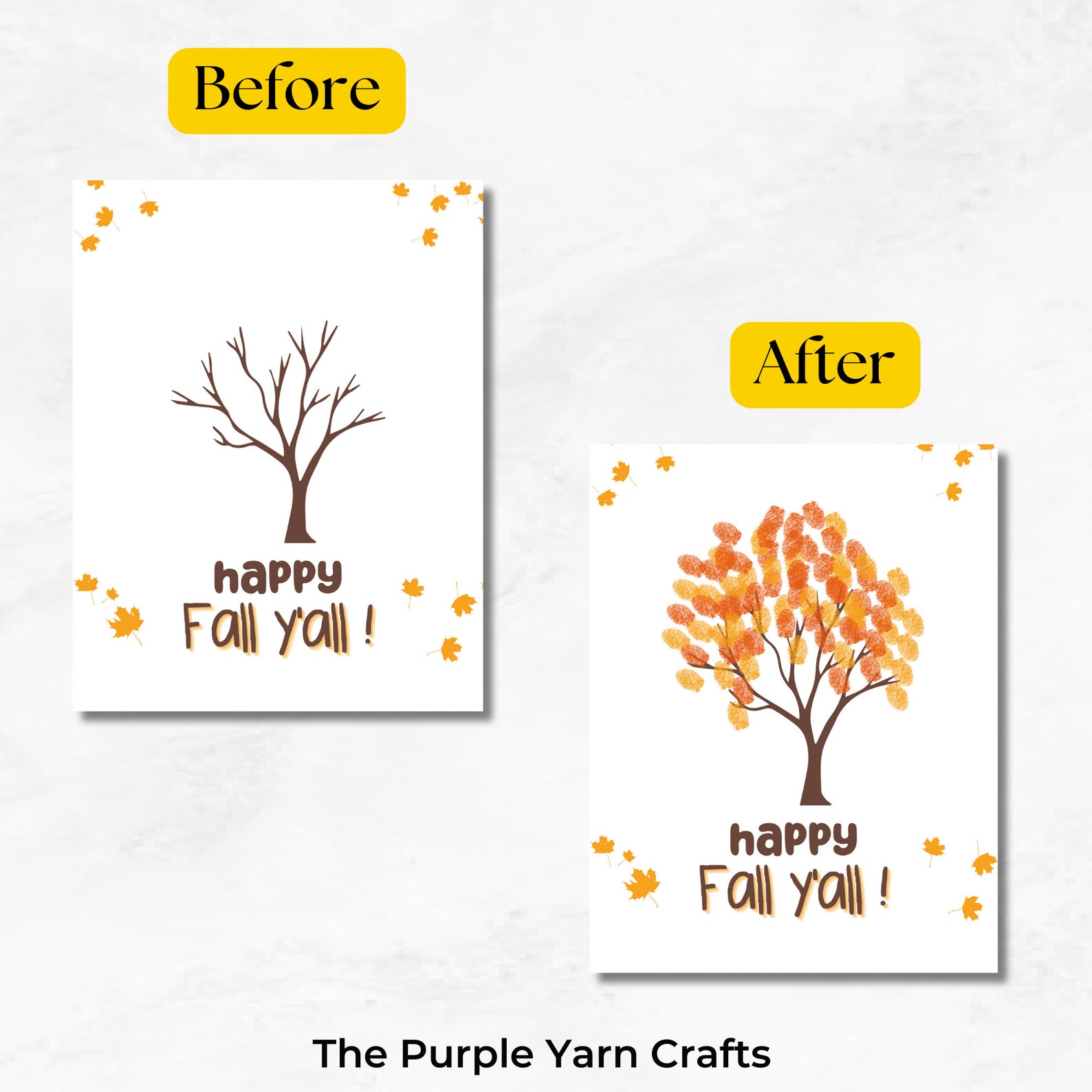 Fall Tree Fingerprint Craft, Printable Fall Handprint Craft, Happy Fall ...