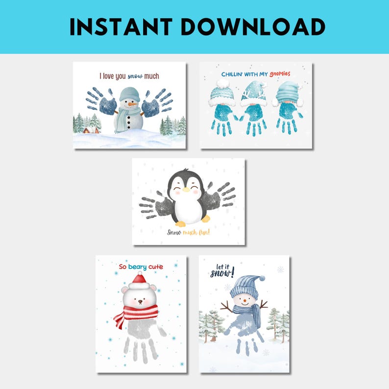 Winter Handprint Art Bundle, Winter Printable Prek, Snowman Handprint ...
