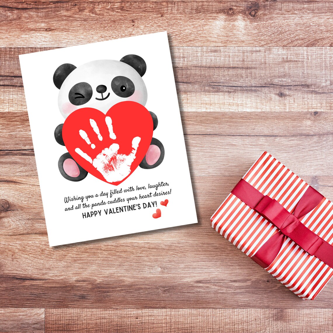 Panda Valentine Handprint Craft, Valentine's Day Handprint Art, Daycare ...