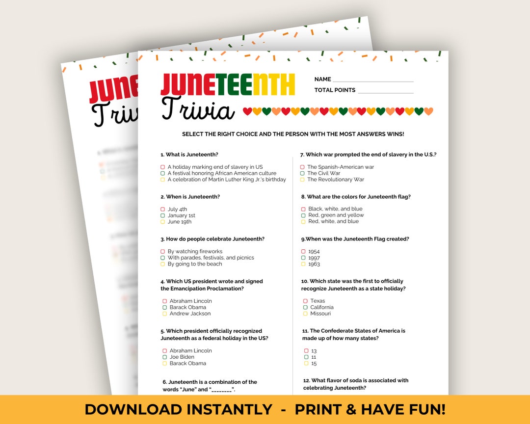 Juneteenth Trivia Game, Juneteenth Games, Black History Games ...