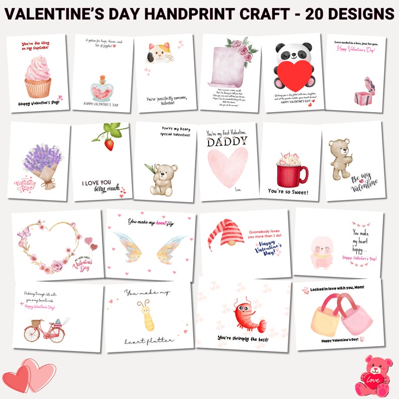 Valentine's Day Handprint Art Bundle, Fingerprint Craft, Baby Toddler ...