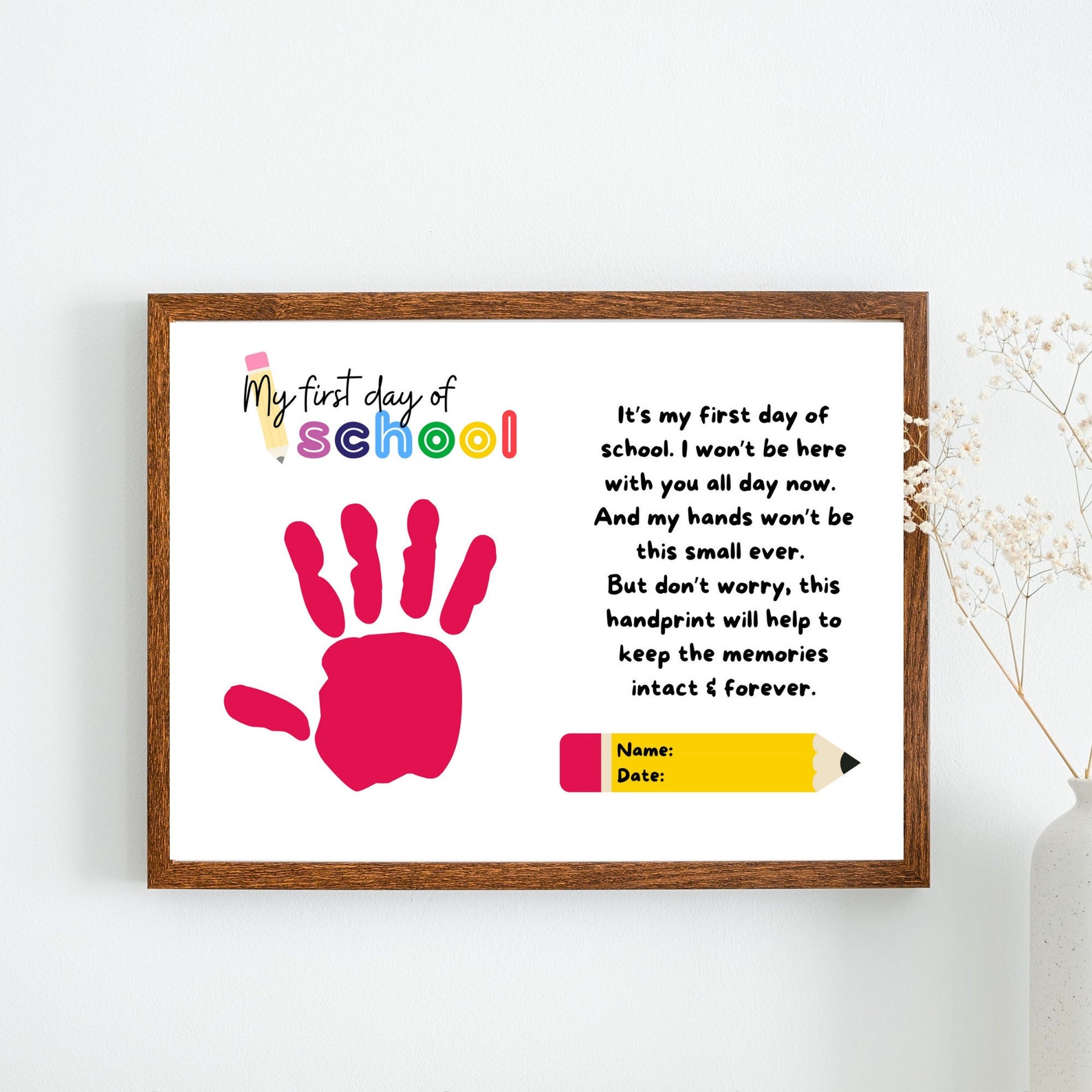 First Day of School Handprint, Back to School Handprint Poem, First Day ...