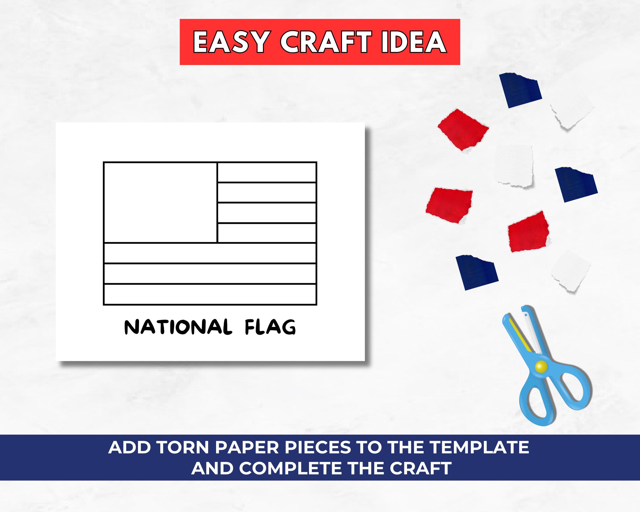 Torn Paper Craft Flag, USA Flag Activity, Torn Paper Flag Template, Cut ...