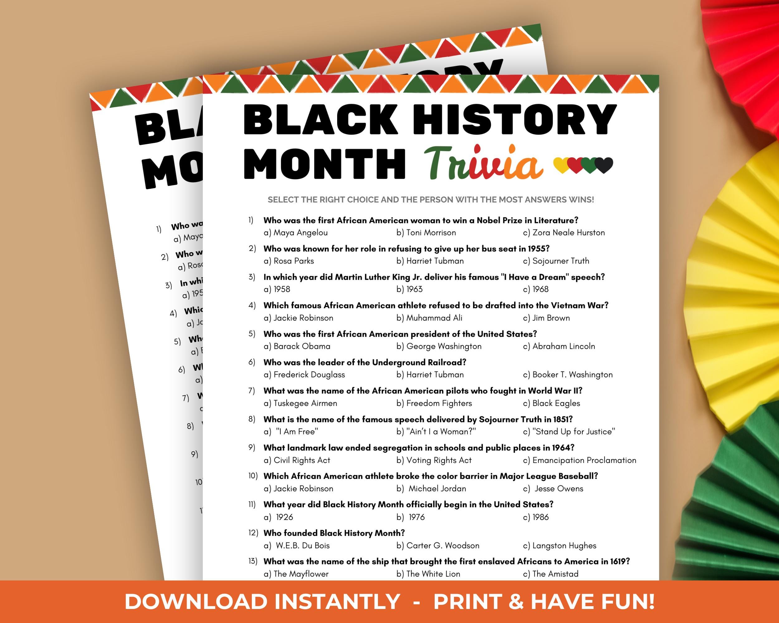 Black History Month Trivia Game, Black History Trivia, Black History ...