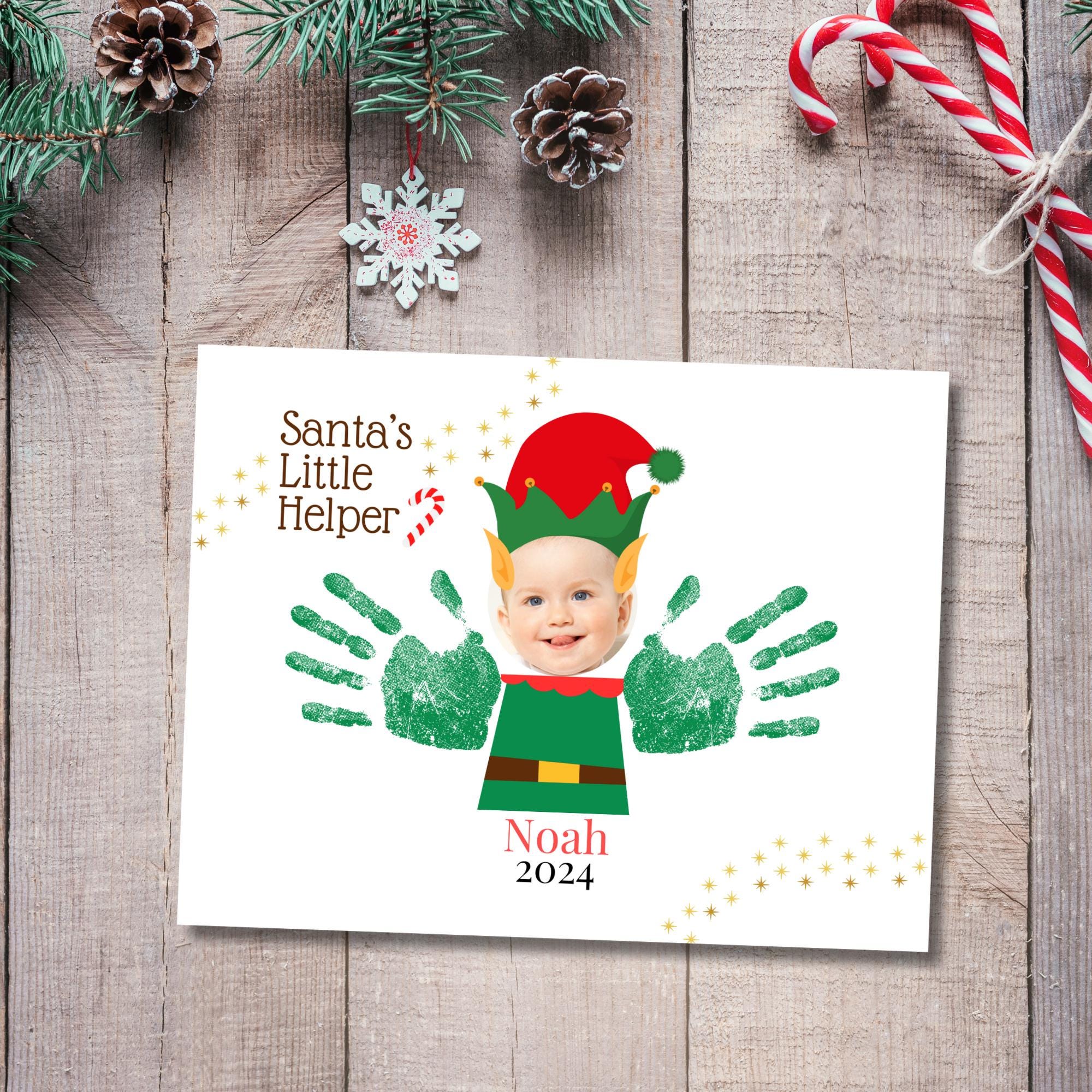 Elf Photo Handprint Art, Editable Canva Template, Baby's First ...