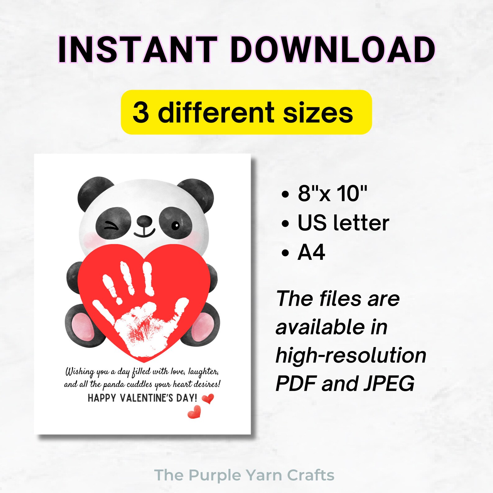 Panda Valentine Handprint Craft, Valentine's Day Handprint Art, Daycare ...