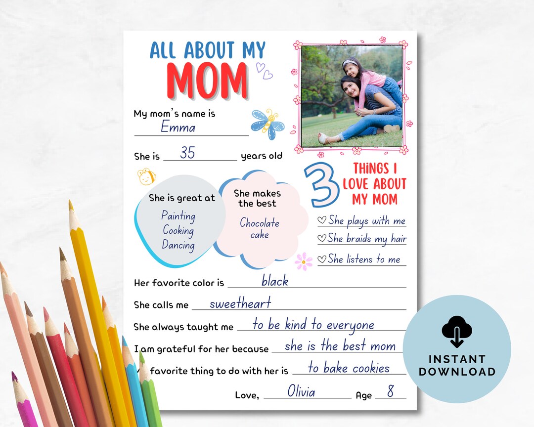 All About My Mom Printable, Mother's Day Printable Worksheet, Mother's ...