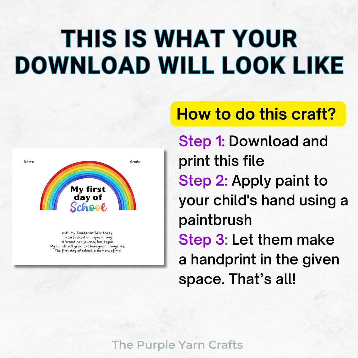 First Day of School Poem Handprint, Back to School Handprint, Prek ...