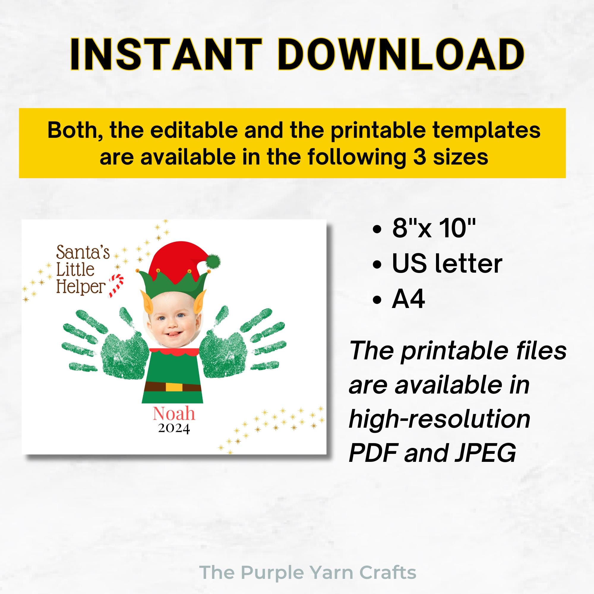Elf Photo Handprint Art, Editable Canva Template, Baby's First ...