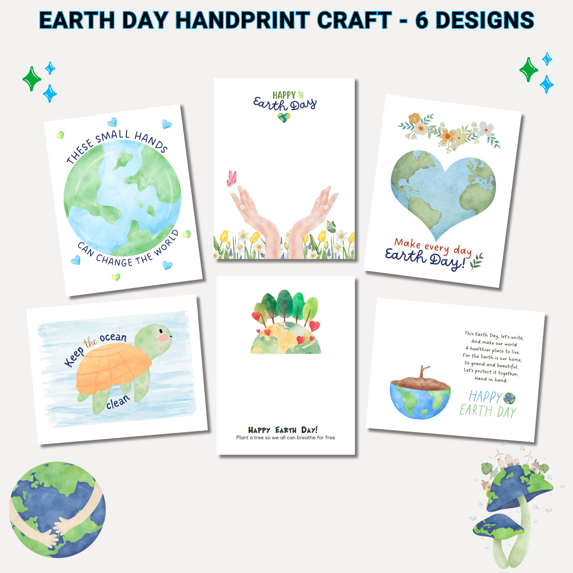 Earth Day Handprint Art Bundle, Earth Day Printable, Fingerprint Tree ...