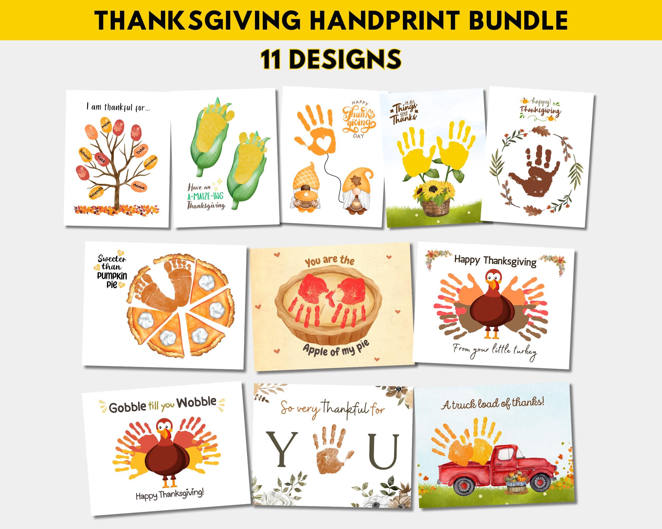 Thanksgiving Handprint Bundle, Happy Thanksgiving Printable, Turkey ...