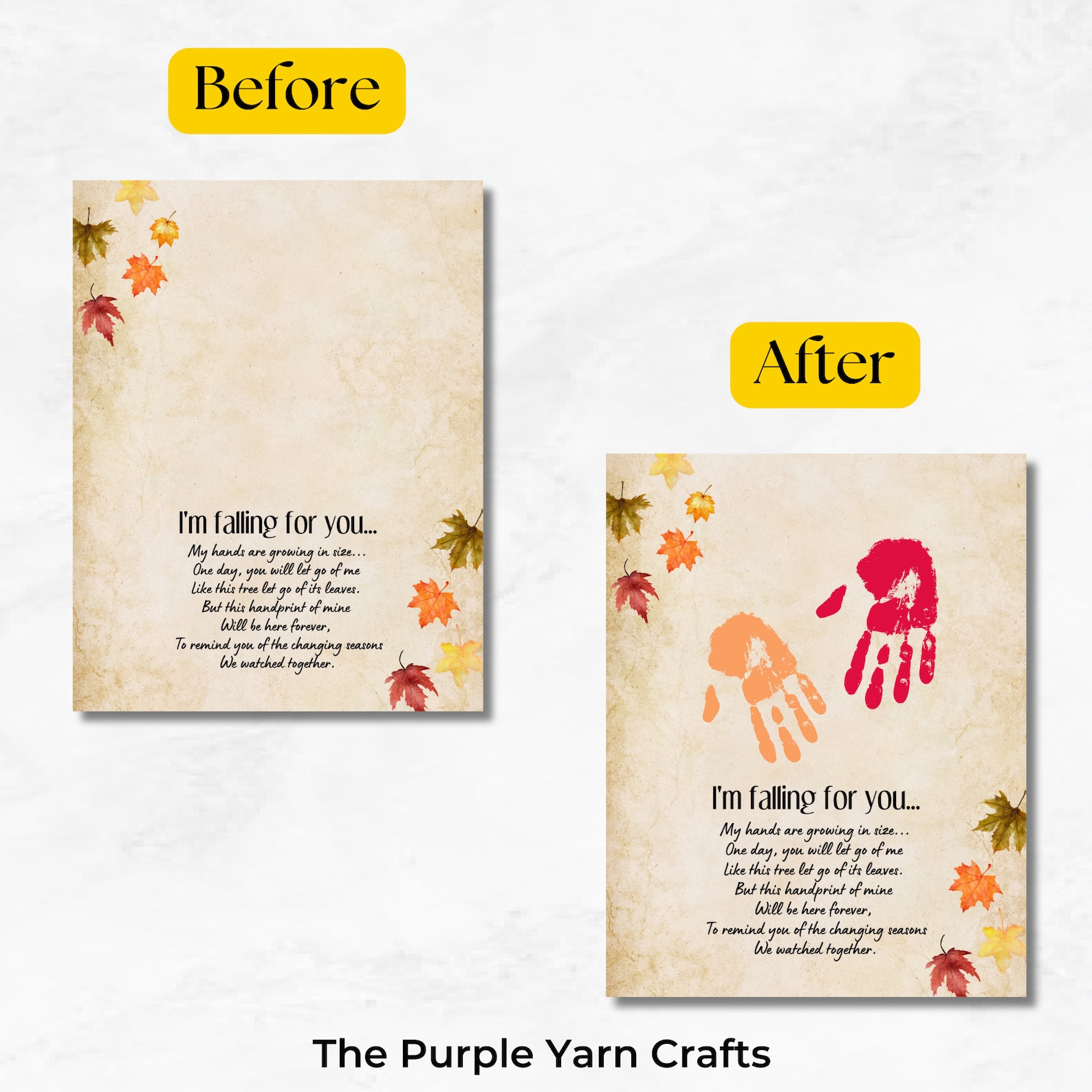 Fall Leaf Poem Handprint Art, Printable Autumn Handprint, Baby Toddlers ...