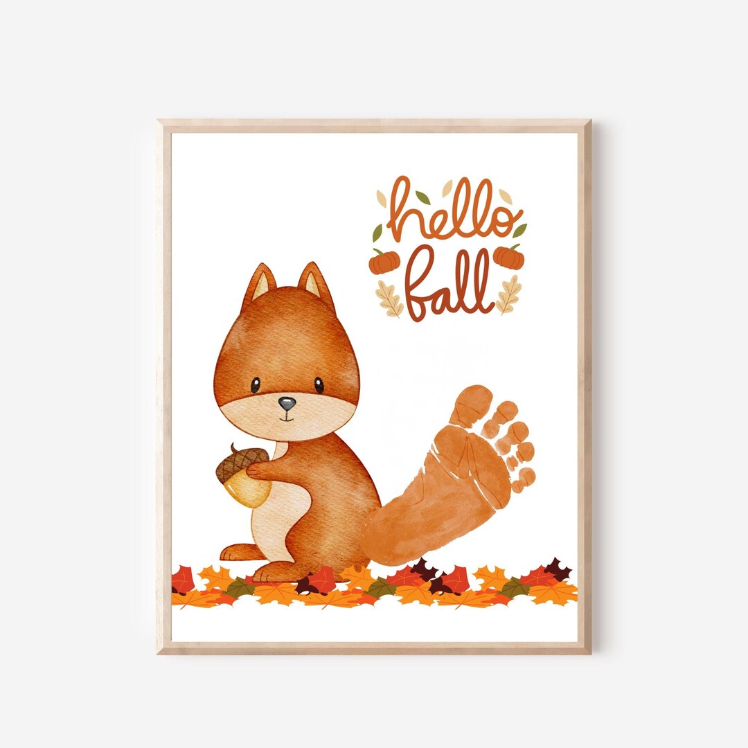 Hello Fall Footprint Craft, Squirrel Footprint, Fall Daycare Activity ...
