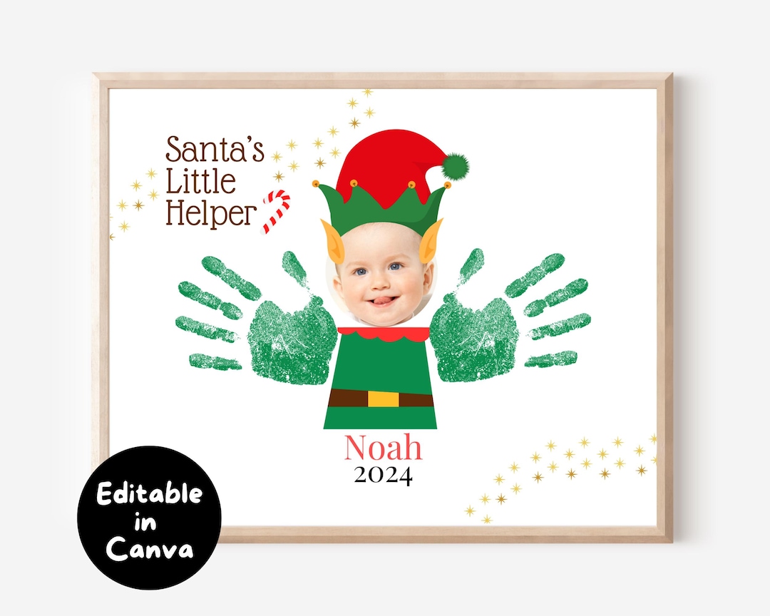 Elf Photo Handprint Art, Editable Canva Template, Baby's First ...
