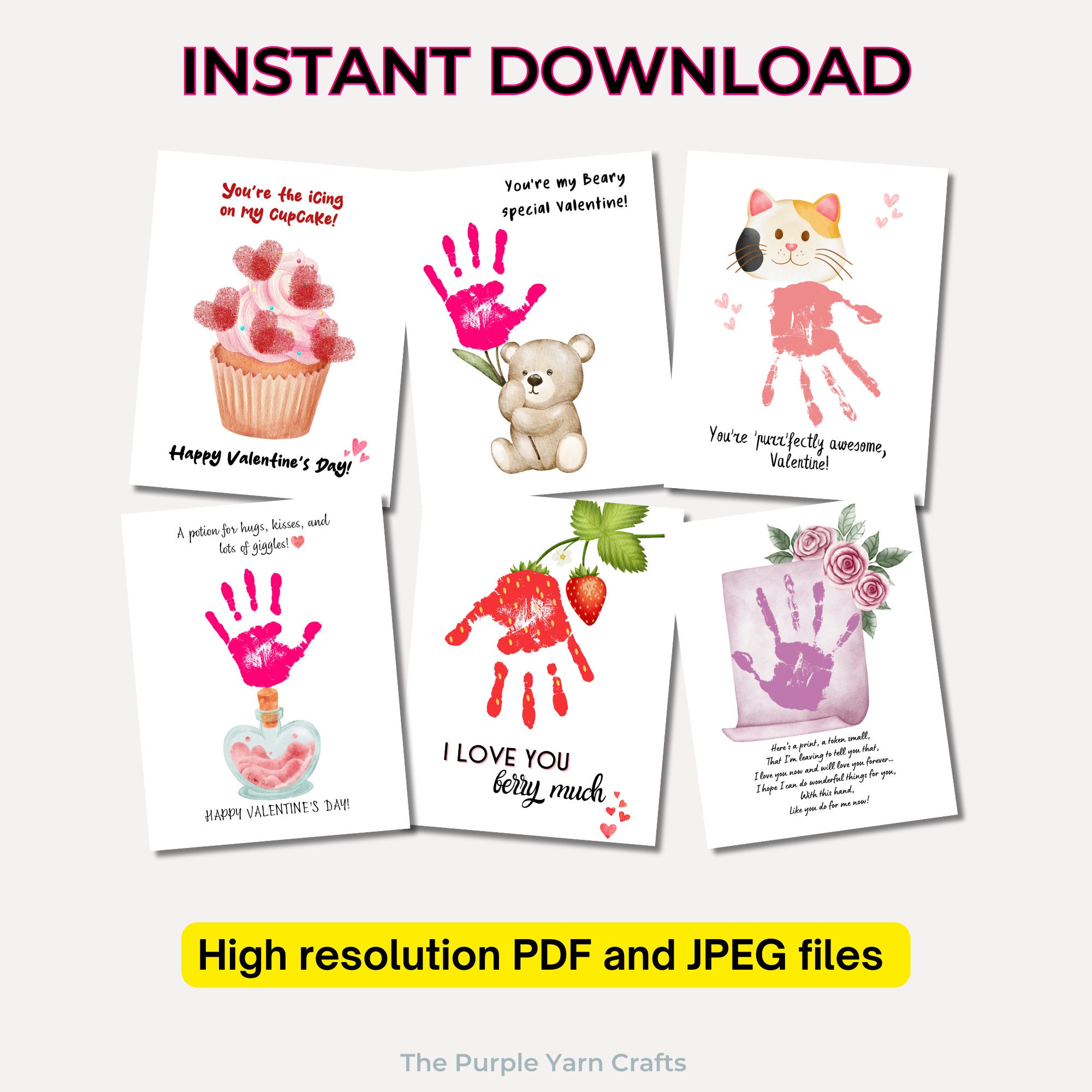 Valentine's Day Handprint Art Bundle, Fingerprint Craft, Baby Toddler ...