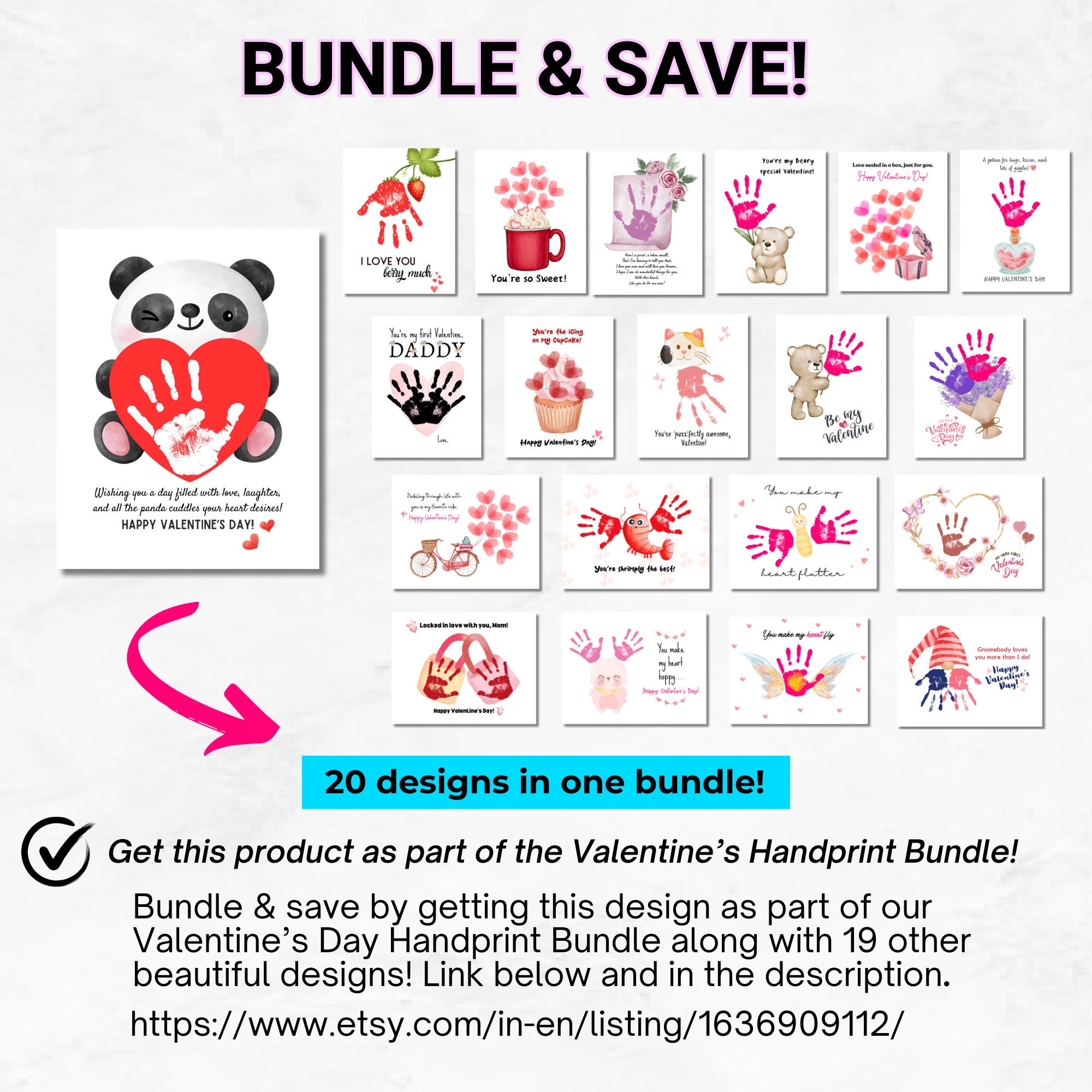 Panda Valentine Handprint Craft, Valentine's Day Handprint Art, Daycare ...